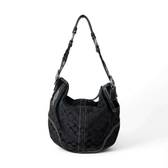 Coach | Bags | Coach Black Signature Jacquard Hobo Bag With Braided ...